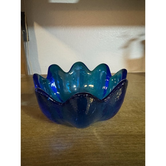 BLENKO | Dining | Vintage Blenko Cobalt Blue Scallopped Petal Art Glass ...
